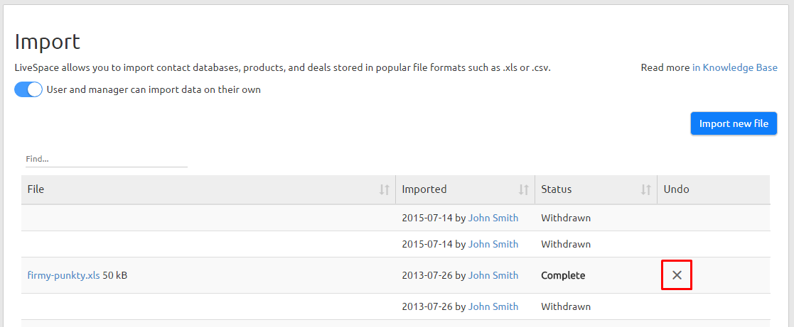 How to undo data import? - Livespace CRM